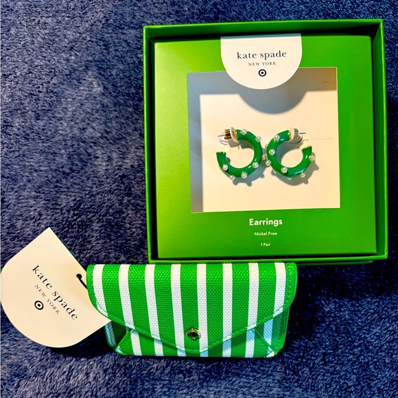 kate spade | Jewelry | Kate Spade Target Set Green Hoop Earrings W ...